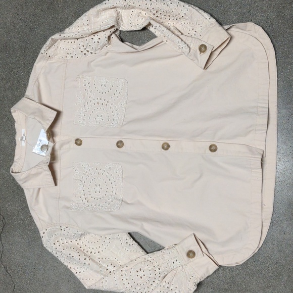 Maurices | Tops | Maurices Womens Cream Lace Eyelet Trim Shacket Shirt ...